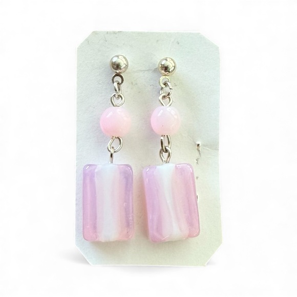 Vintage | Jewelry | Vintage 9s Pink Glass Bead Dangle Earrings Silver ...